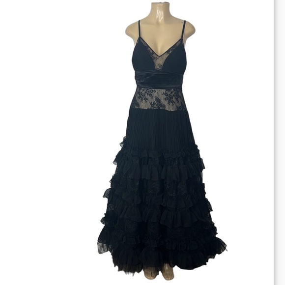 Basix Ii | Dresses | Vintage Tiered Black Silk Lace Ruffle Floor Length ...